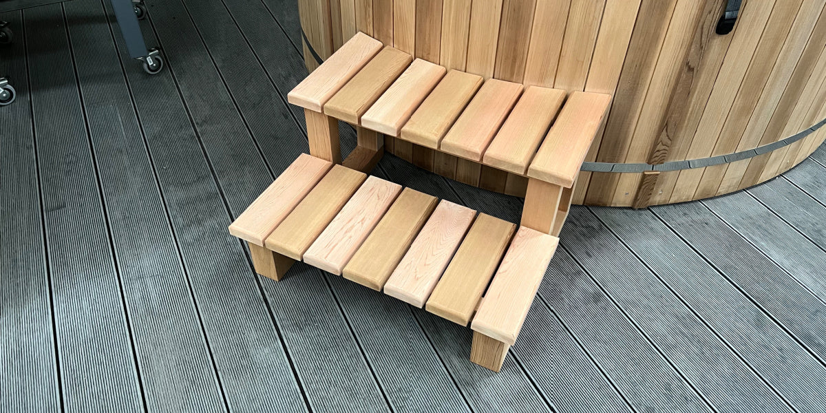 Slatted Cedar Curved Steps | Urban Cedar Hot Tubs